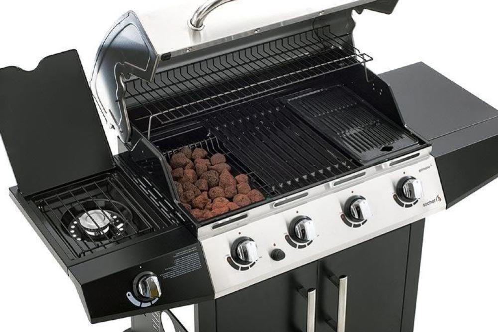 Barbecue BBQ a gas 17Kw 4 bruciatori inox cottura con pietra lavica ...
